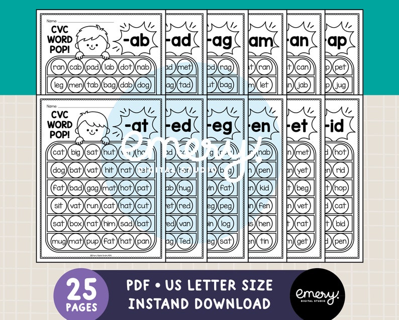 CVC Word Pop Activity, Find and Dab the CVC Word Worksheets - Etsy