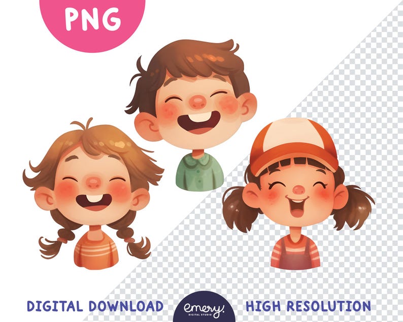 Boys and Girls Clipart, Cartoon Kids, Smiling Faces, Happy Cartoon Kids ...