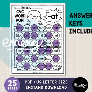 CVC Word Pop Activity, Find and Dab the CVC Word Worksheets - Etsy