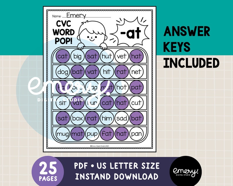 CVC Word Pop Activity, Find and Dab the CVC Word Worksheets - Etsy