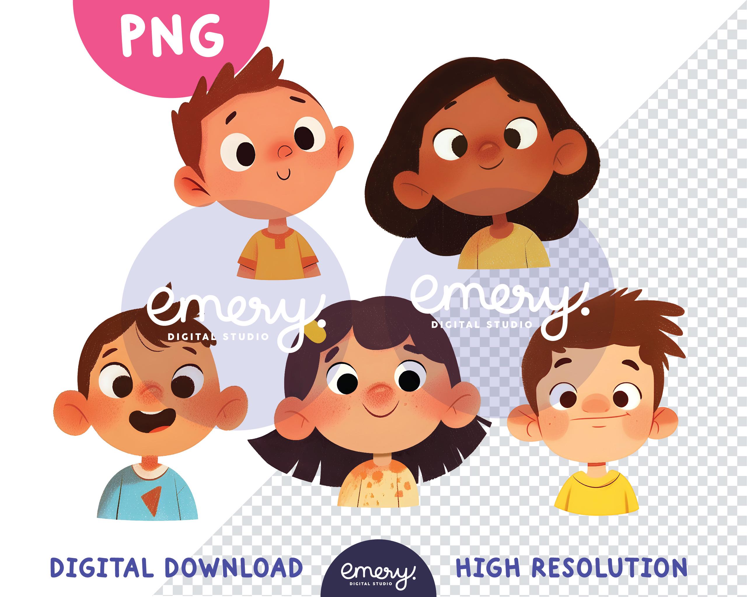 Cartoon Kids Clip Art, Cute Kids With Different Emotions, Children's ...