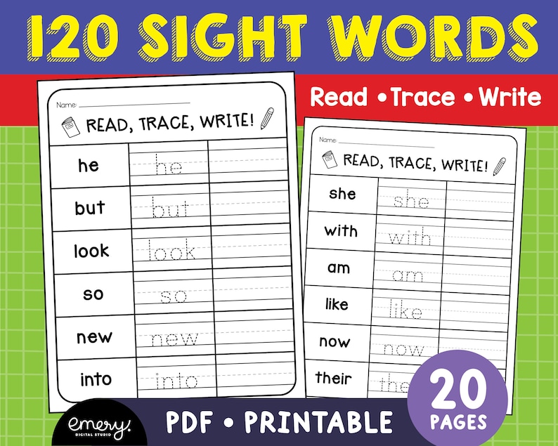 120 Sight Word Worksheets, Read Trace and Write Sight Words ...