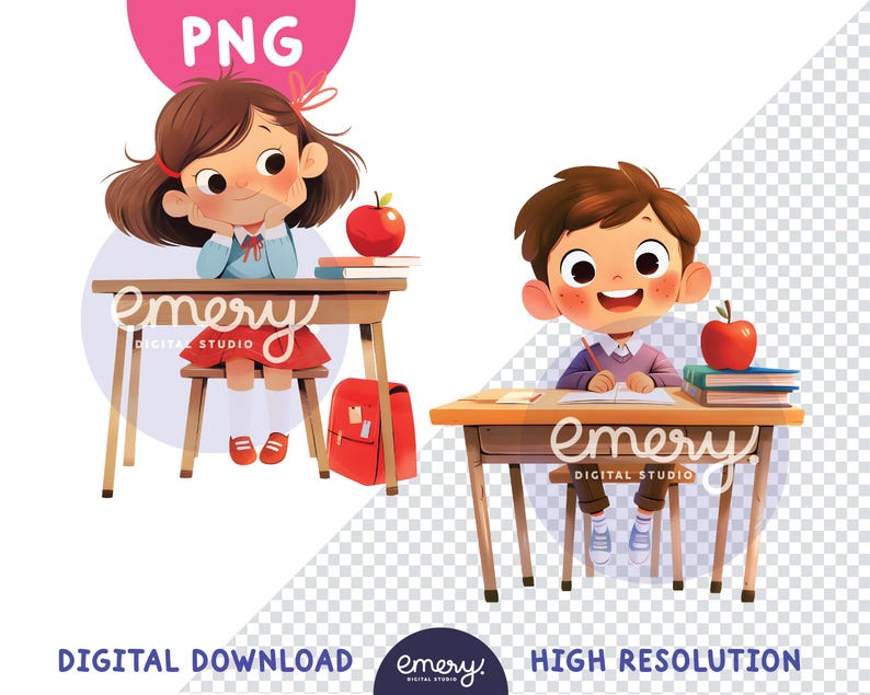 Back to School Kids Clipart – Cute Student Sidekicks PNG Set for ...