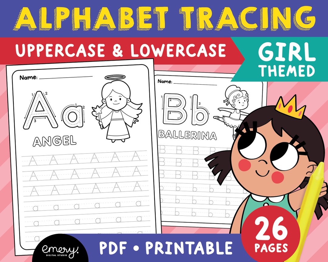 Alphabet Tracing Worksheets, Girl Themed, Handwriting Practice ...