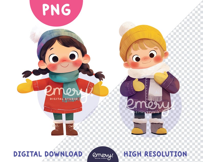 Happy Winter Kids Clipart – Children in Winter Clothes, Cold Weather ...