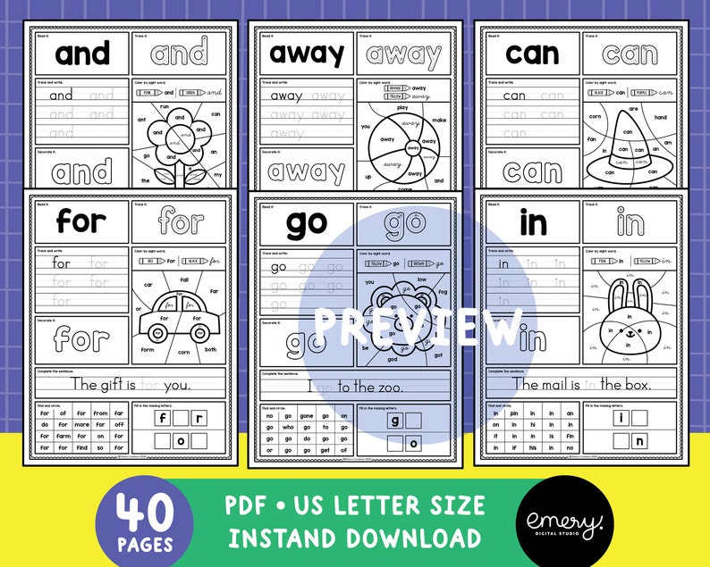 Preschool Dolch Sight Word Worksheets, Pre-primer Activities (PDF) - Etsy