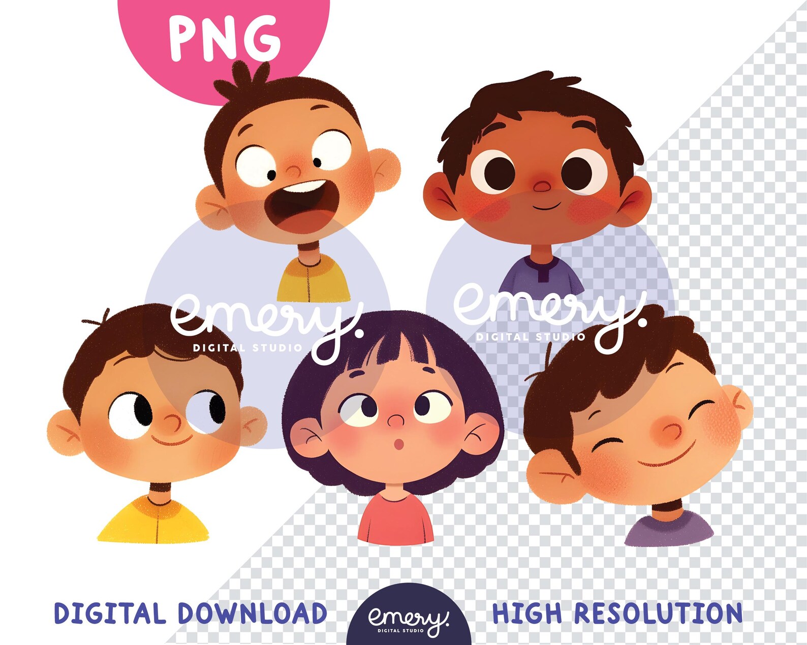Cartoon Kids Clip Art, Cute Kids With Different Emotions, Children's ...