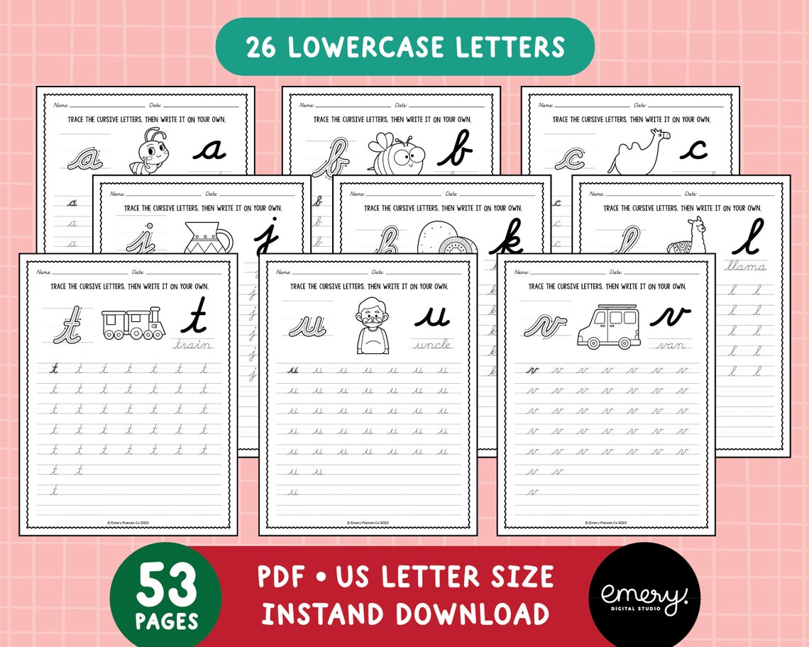 Cursive Handwriting Practice Worksheets, Cursive Alphabet Tracing ...