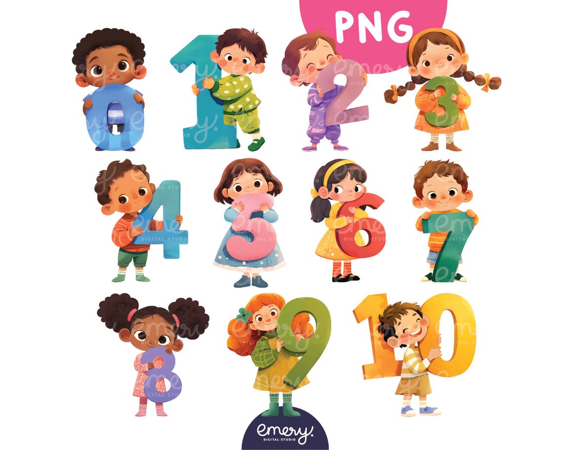 Numbers Clip Art, Kids With Numbers, Cartoon Kids PNG Clipart, Cute ...