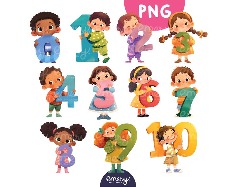 Numbers Clip Art, Kids With Numbers, Cartoon Kids PNG Clipart, Cute ...