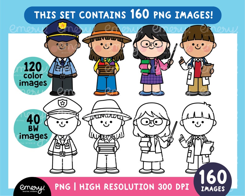 Community Helpers Clip Art, Occupations Graphics (PNG Files) - Etsy