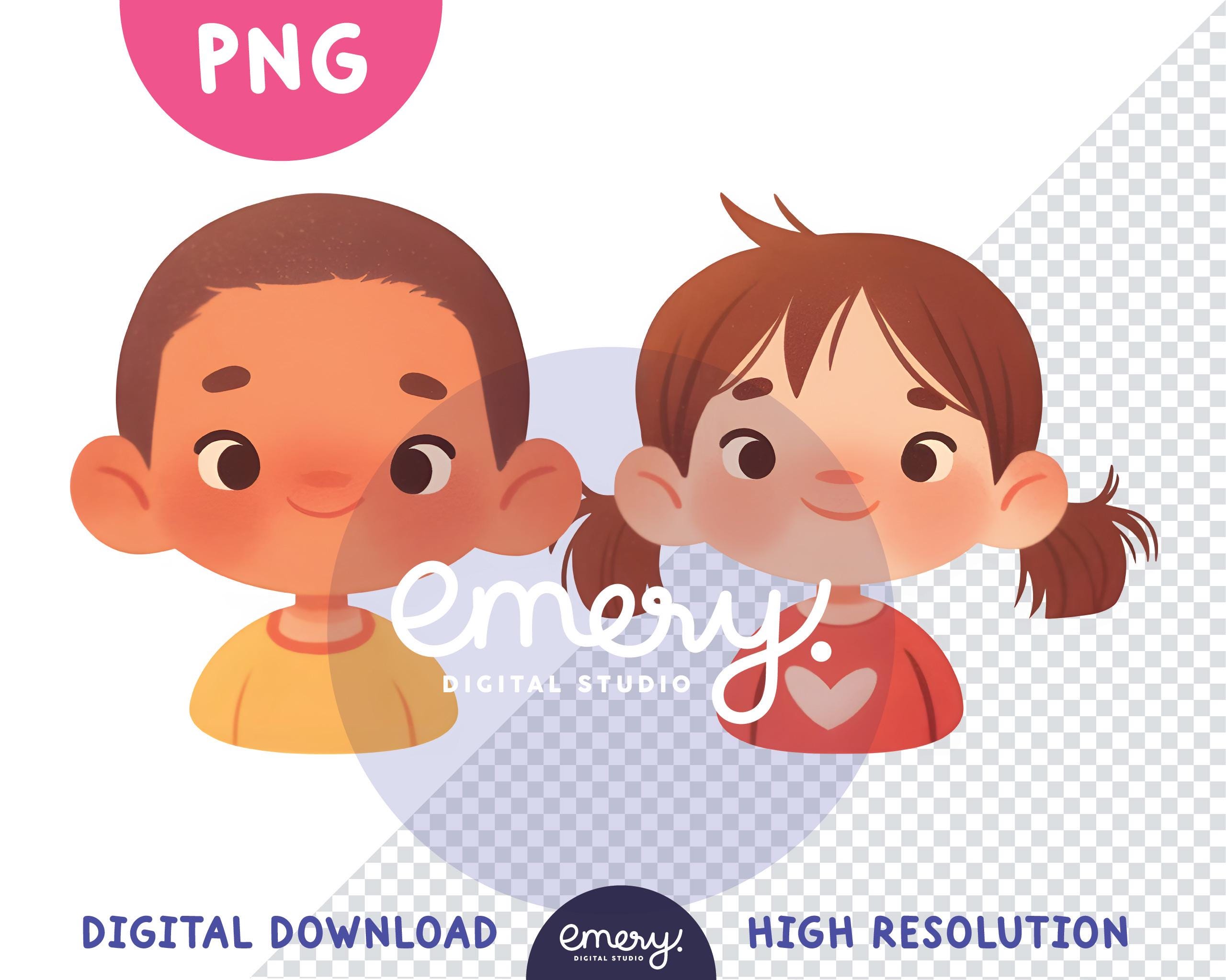 Cartoon Kids Clipart, Happy Faces, Scrapbook Graphics (digital Download ...