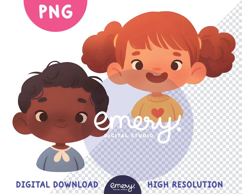 Cartoon Kids Clipart, Happy Faces, Scrapbook Graphics (digital Download ...