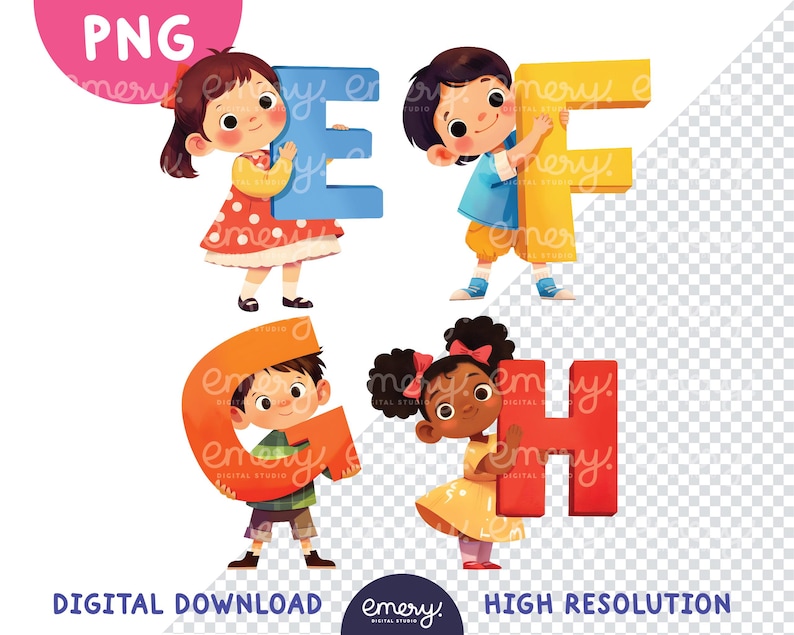 Alphabet Kids Uppercase Letter Clip Art, A-Z Kids Clip Art, Kids ...