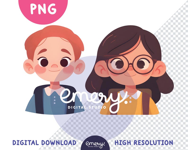 Back to School Kids Clipart, Happy Children PNG Illustrations (digital ...