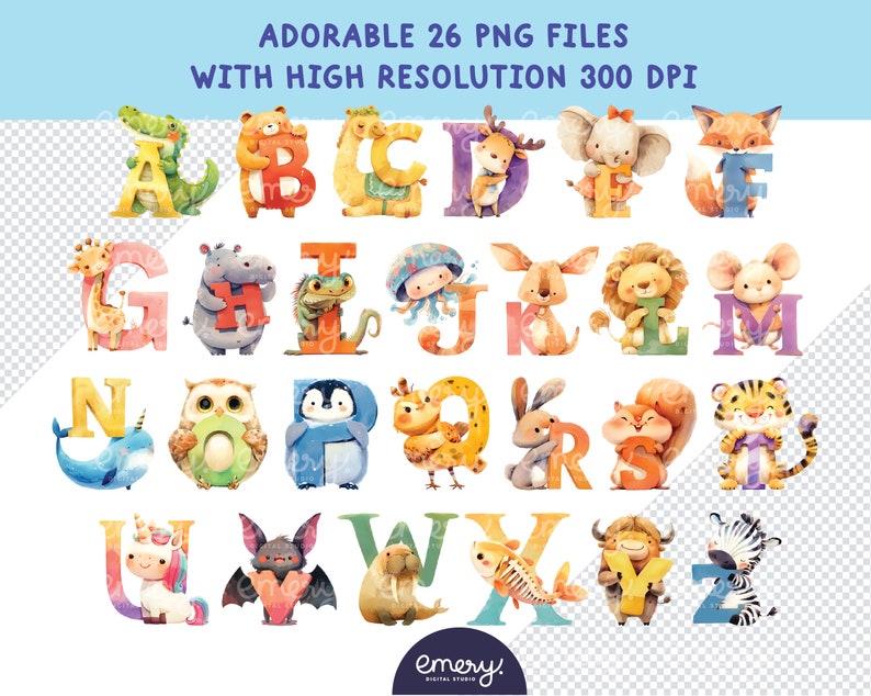 Cute Animal Alphabet Clipart, Letters for Kids, ABC Animals for Kids ...