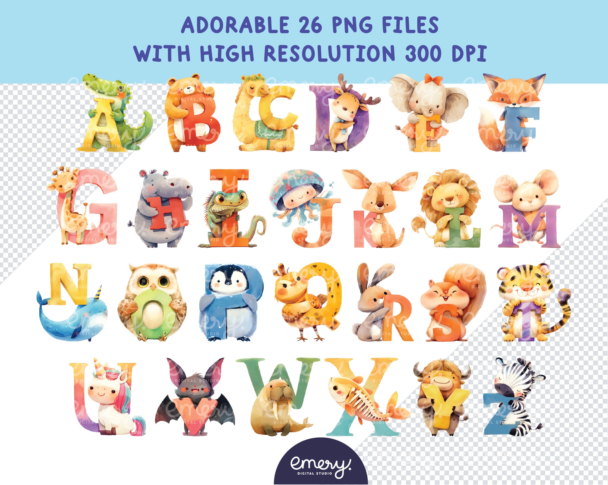 Cute Animal Alphabet Clipart, Letters for Kids, ABC Animals for Kids ...