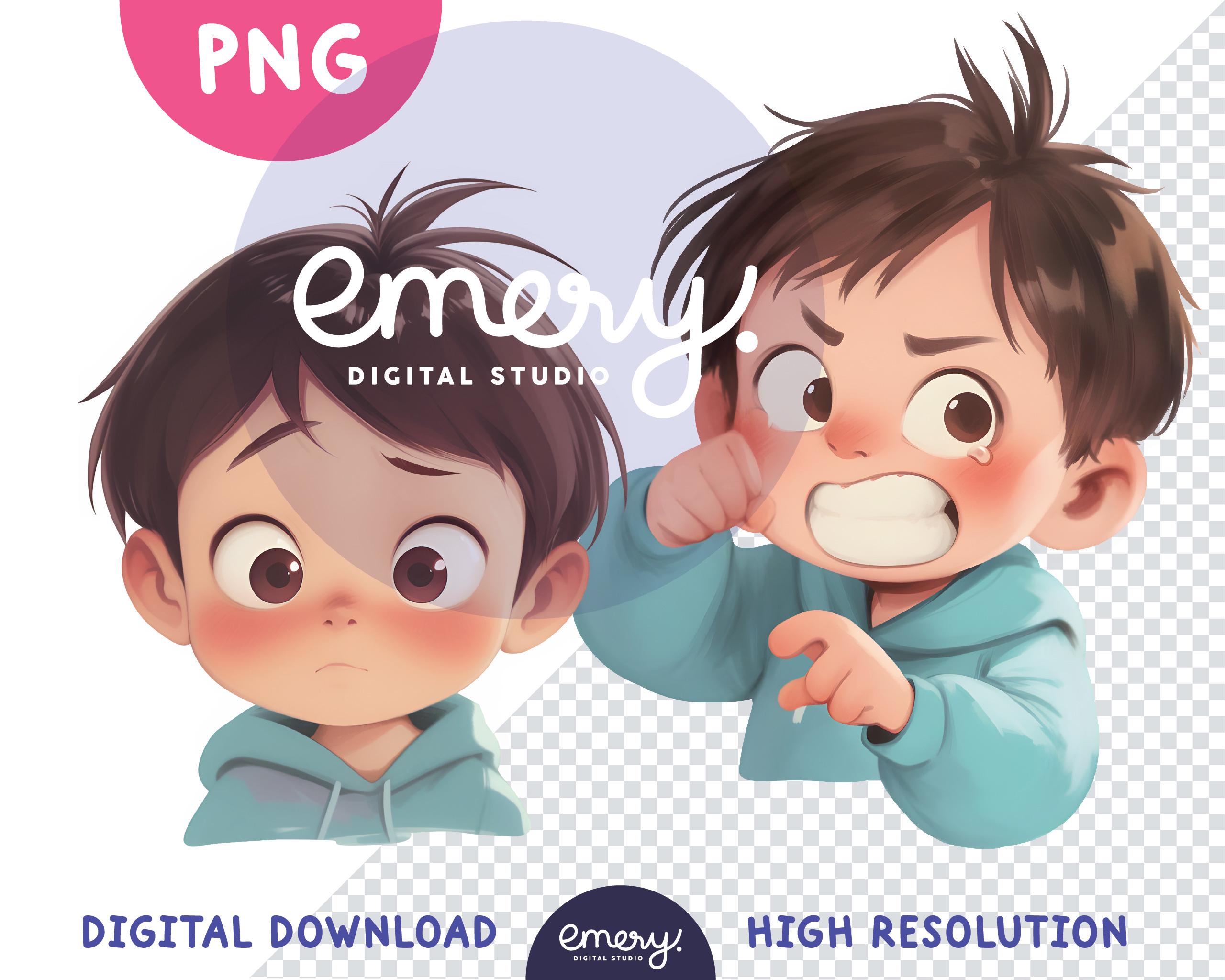 Cute Little Boy With Different Emotions, Watercolor PNG Clipart Set ...