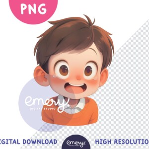 Cute Little Boy With Different Emotions, PNG Clip Art, Watercolor Kids ...