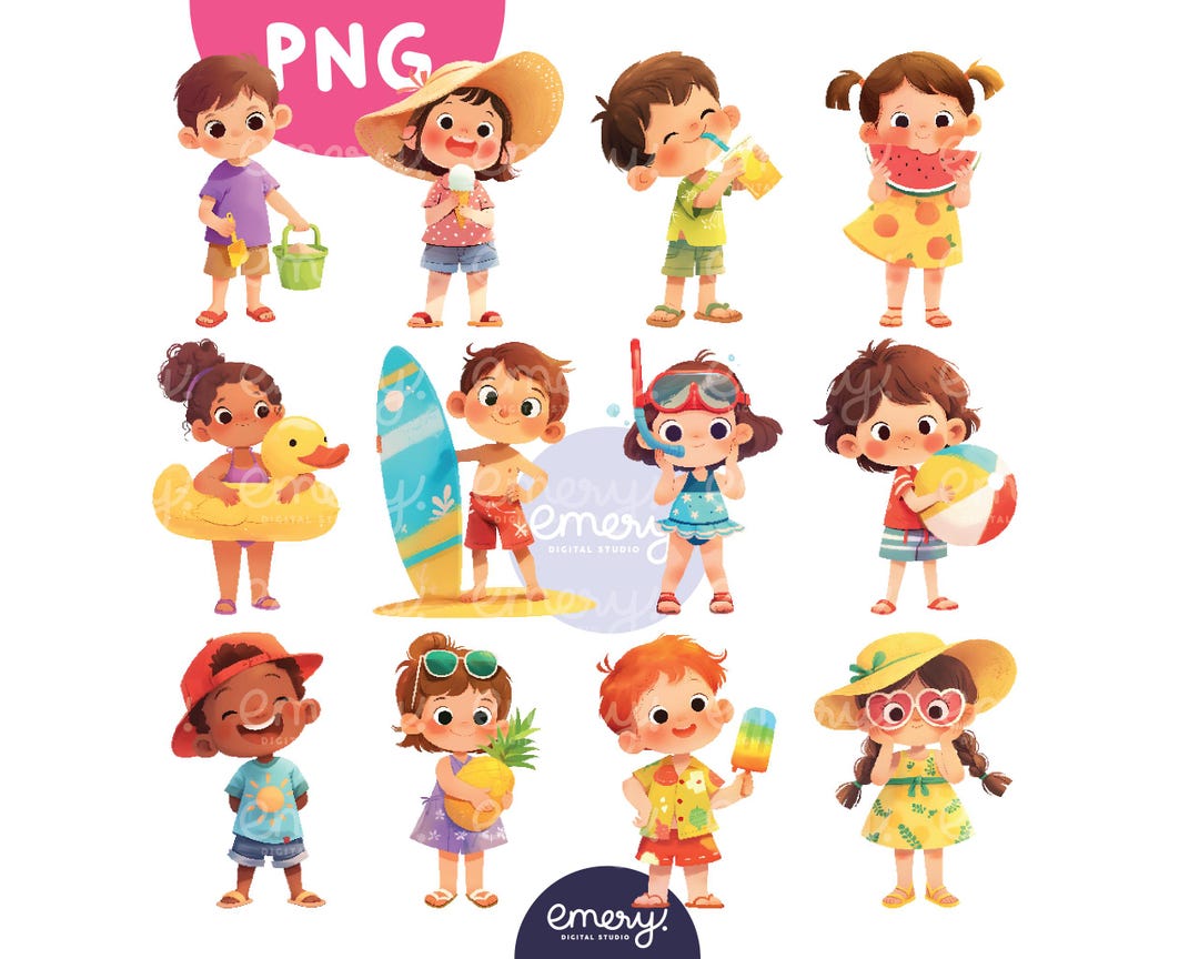 Summer Kids Clipart PNG, Beach Fun Graphics (digital Download) - Etsy