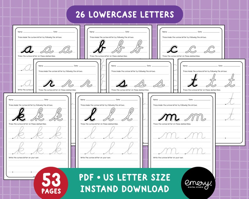 Cursive Handwriting Practice Worksheet for Beginners, D'nealian Cursive Alphabet Tracing ...