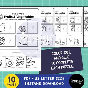 Cut and Paste Fruits and Vegetables Worksheets for Kindergarten ...