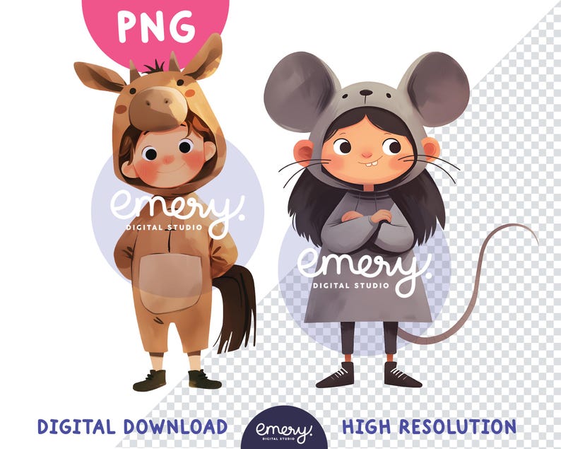 Farm Animals Clipart, Kids Wearing Animal Costumes Clipart, Kids Mascot ...