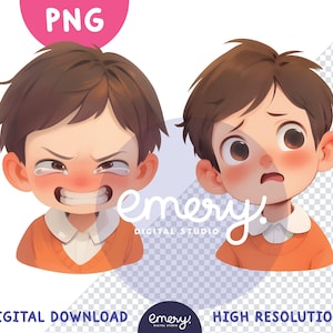 Cute Little Boy With Different Emotions, PNG Clip Art, Watercolor Kids ...