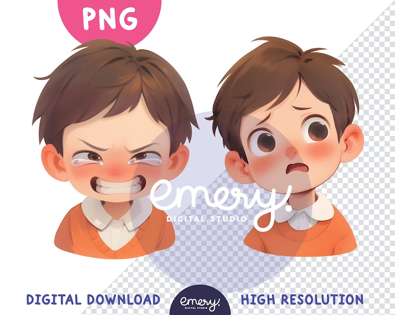 Watercolor Boy Emotions Clipart, Cartoon Kids PNG (digital Download) - Etsy