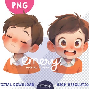 Cute Little Boy With Different Emotions, PNG Clip Art, Watercolor Kids ...