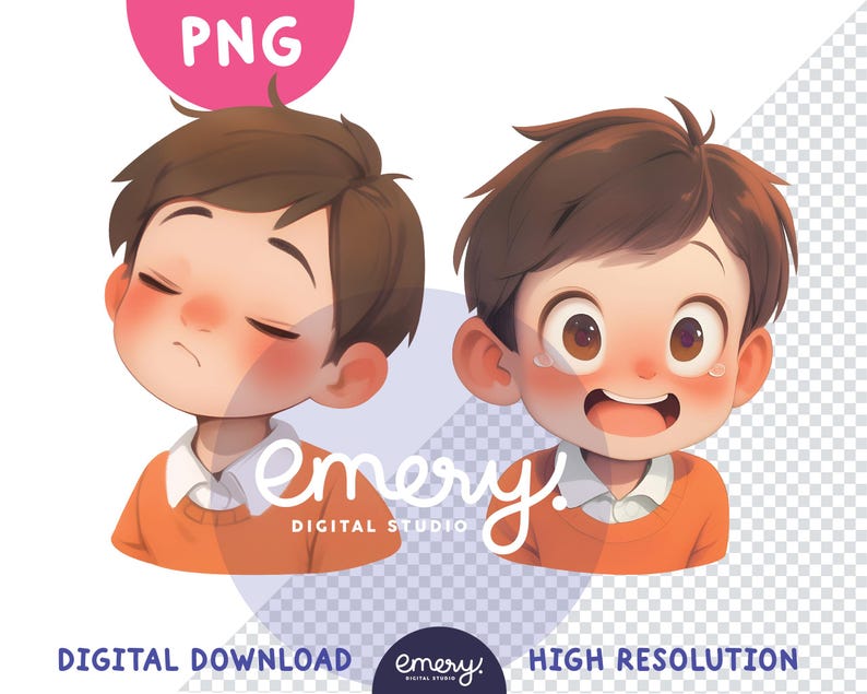 Cute Little Boy With Different Emotions, PNG Clip Art, Watercolor Kids ...