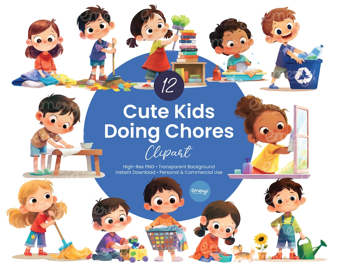 Kids Chores Clipart – Children's Daily Routine PNG Set (digital ...