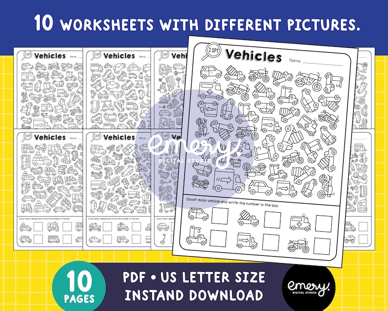 I Spy Vehicles Activity for Kids, Find and Count Worksheets, I Spy ...