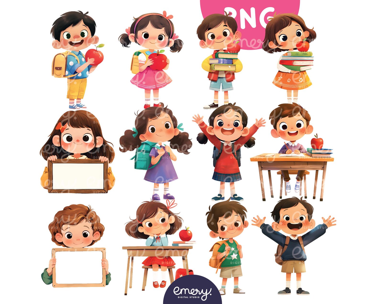 Back to School Kids Clipart – Cute Student Sidekicks PNG Set for ...