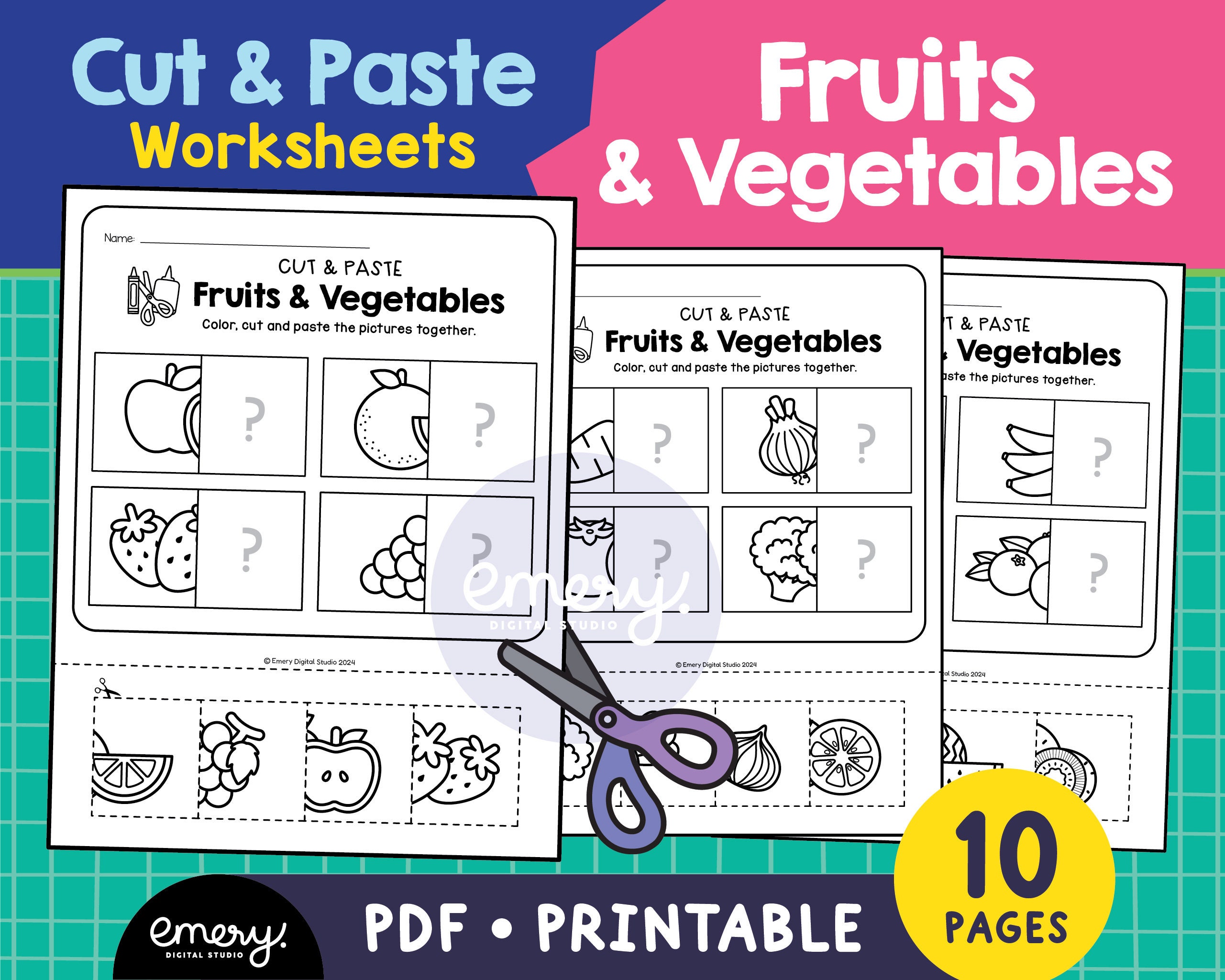 Cut and Paste Fruits and Vegetables Worksheets for Kindergarten ...