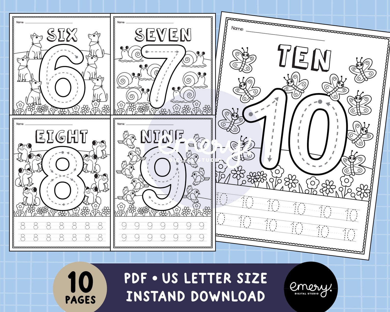 Numbers 1-10 Tracing and Coloring Worksheets for Preschool and ...