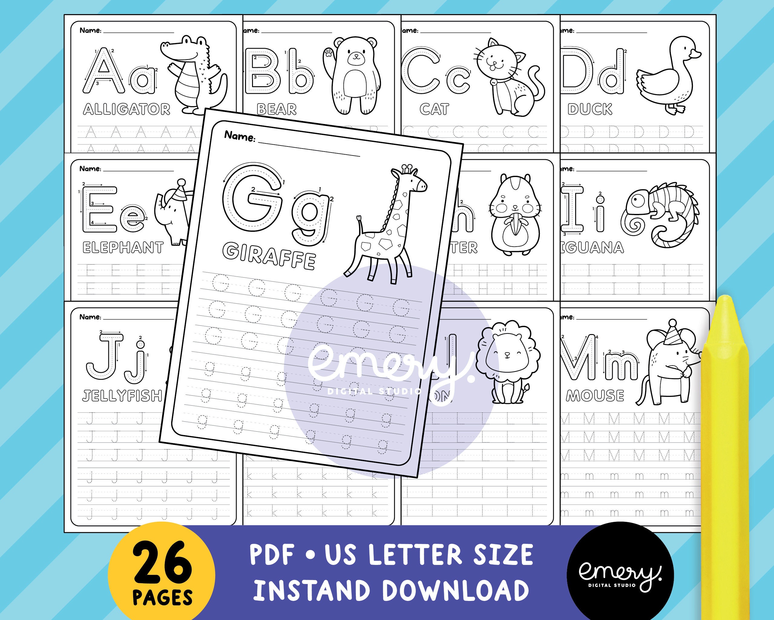 Alphabet Tracing Worksheets, Animals, Handwriting Practice Worksheets ...