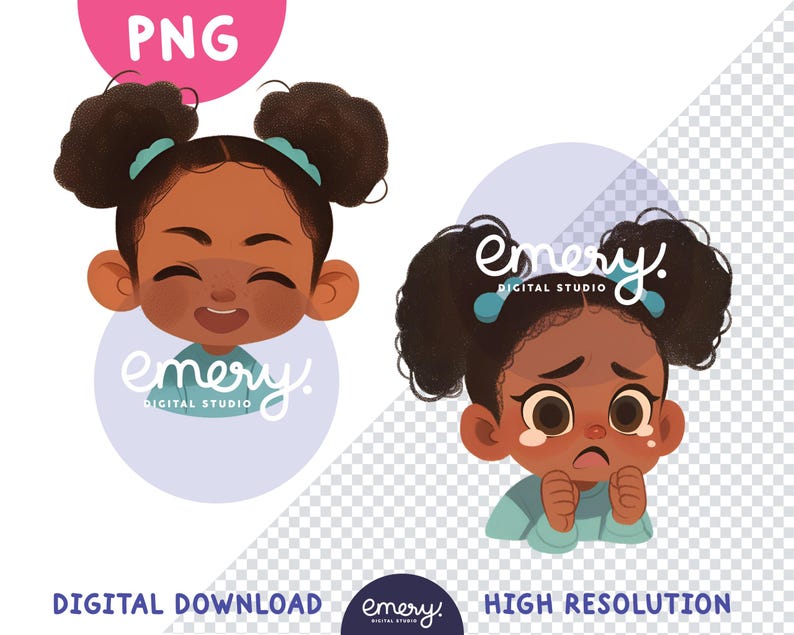 Watercolor African Girl Clipart, Emotions PNG Set (digital Download) - Etsy