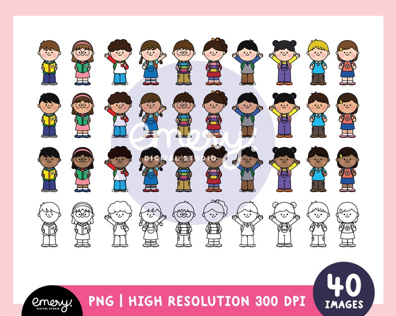 Back to School Kids Clip Art PNG Files, School Day Clipart, Student ...