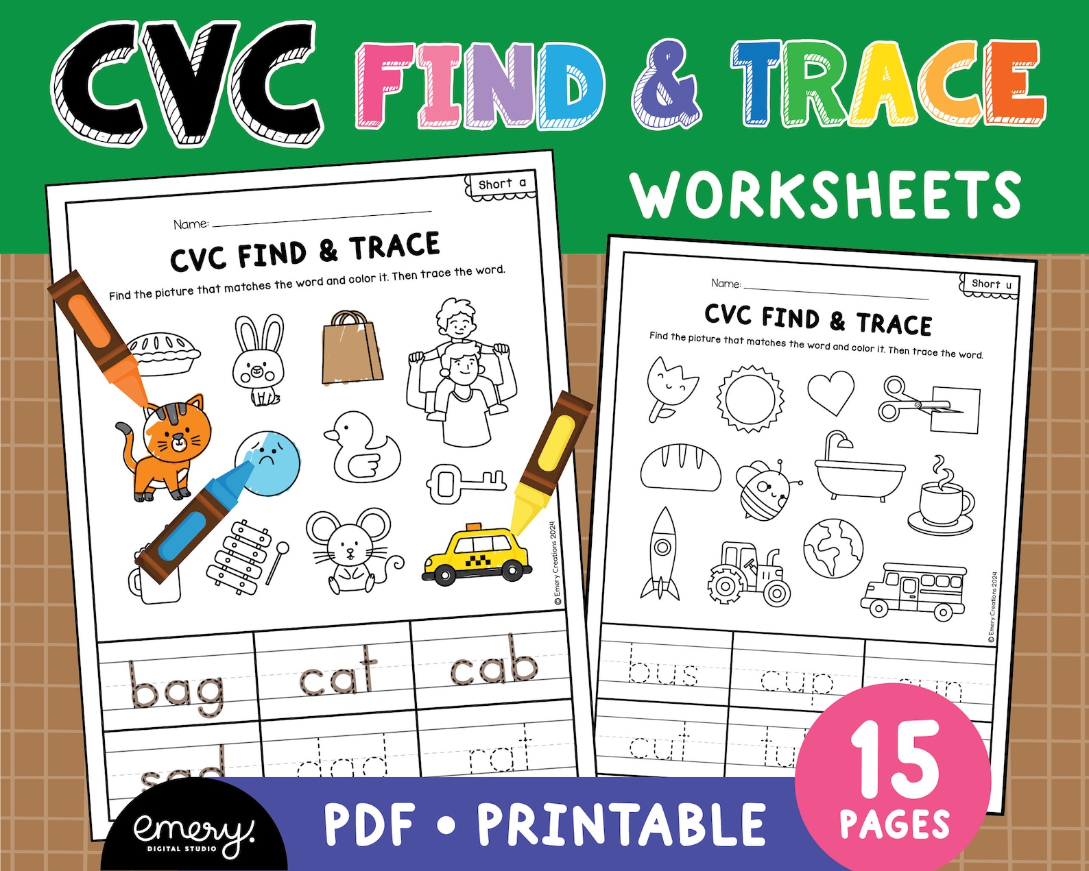CVC Word Worksheets, Phonics CVC Words, Find and Trace Activities for ...