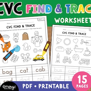 CVC Word Worksheets, Phonics CVC Words, Find and Trace Activities for ...
