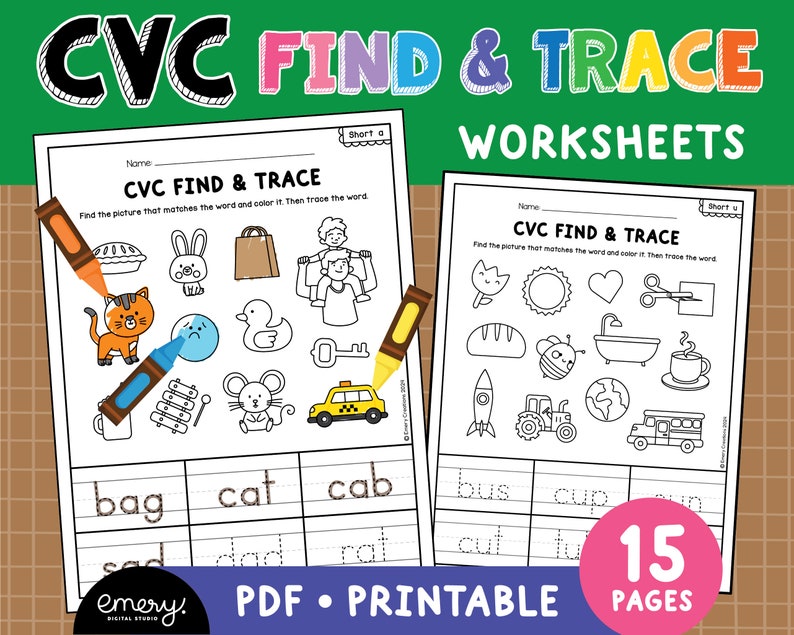 CVC Word Worksheets, Phonics CVC Words, Find and Trace Activities for ...