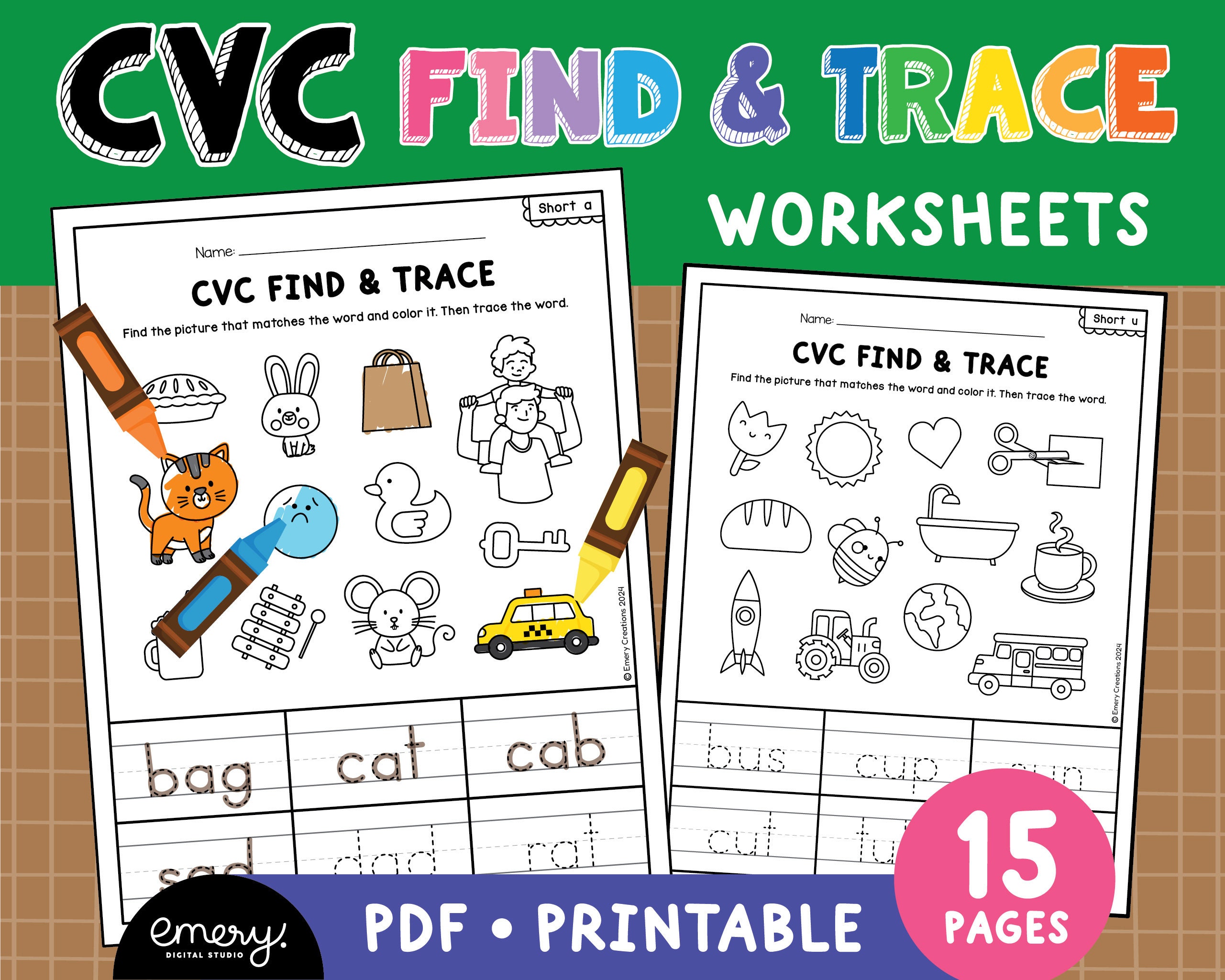 CVC Word Worksheets, Phonics CVC Words, Find and Trace Activities for ...