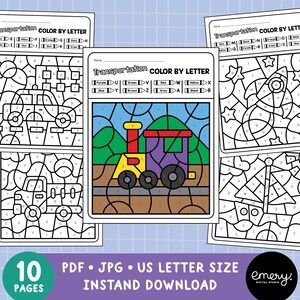 Transportation Color by Letter Worksheets, Alphabet Color by Code ...