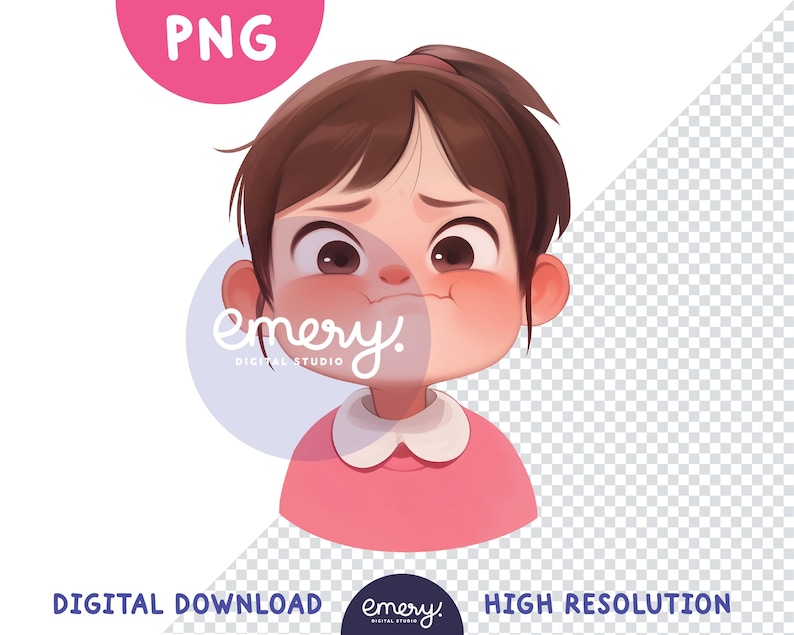 Kids Emotions Clipart: Watercolor Cartoon Avatars (PNG Files, Digital ...