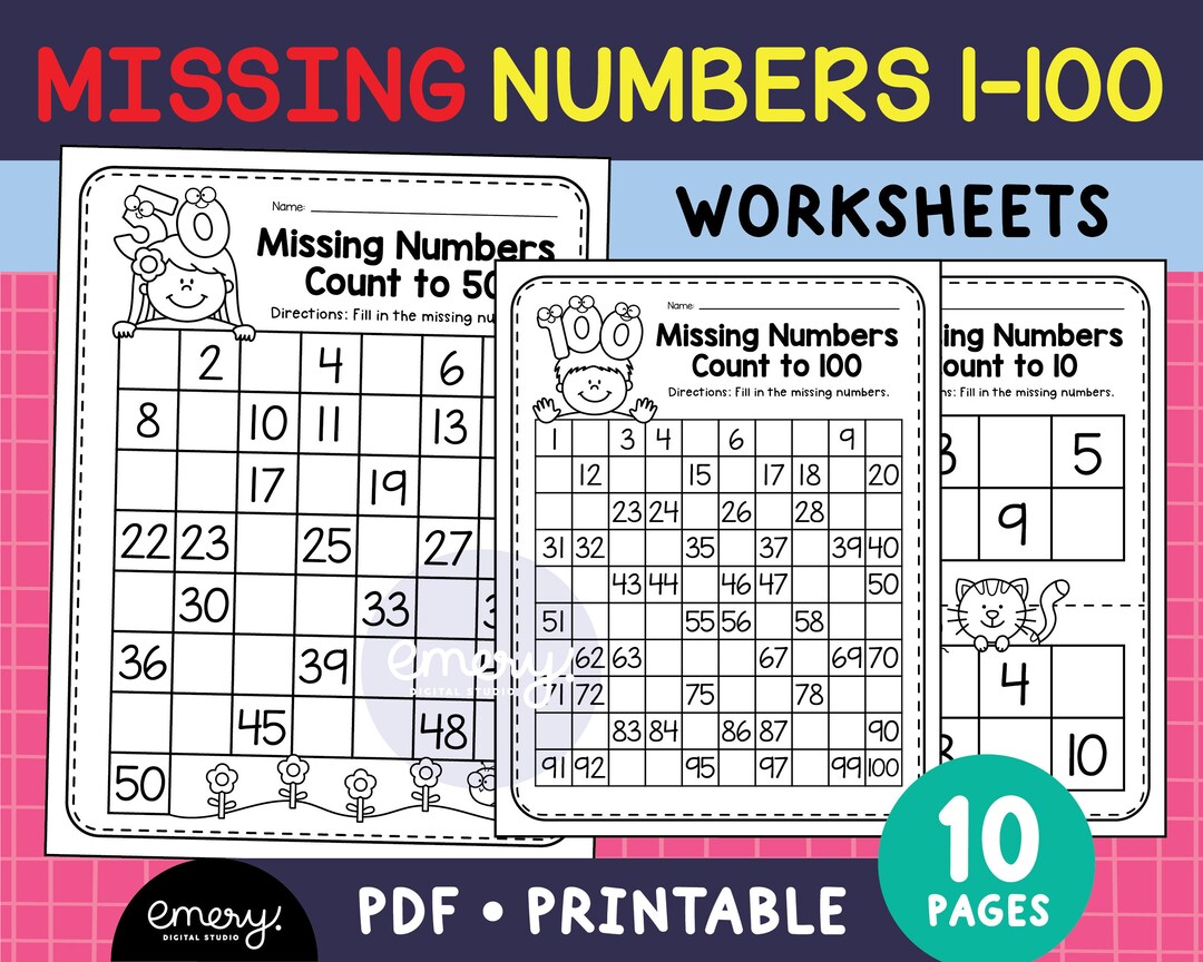 Fill in the Missing Number Worksheets, Practice Counting & Writing 1 ...