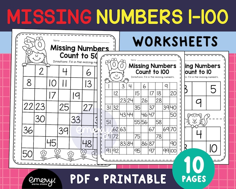 Fill in the Missing Number Worksheets, Practice Counting & Writing 1 ...