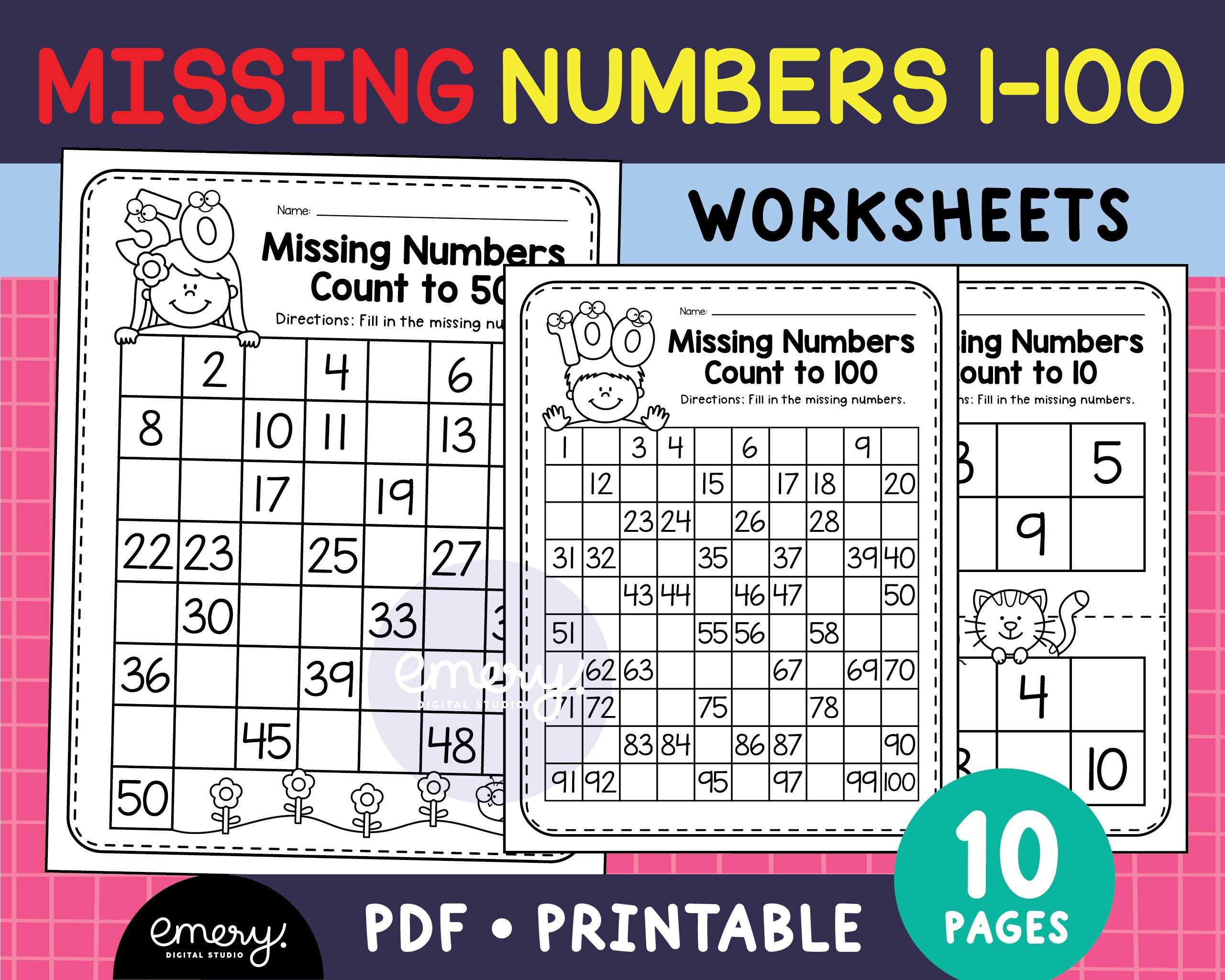 Fill in the Missing Number Worksheets, Practice Counting & Writing 1 ...