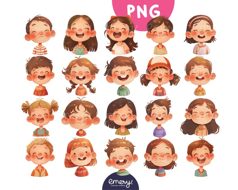 Clipart Collection of Smiling and Laughing Children's Faces, Boys and ...
