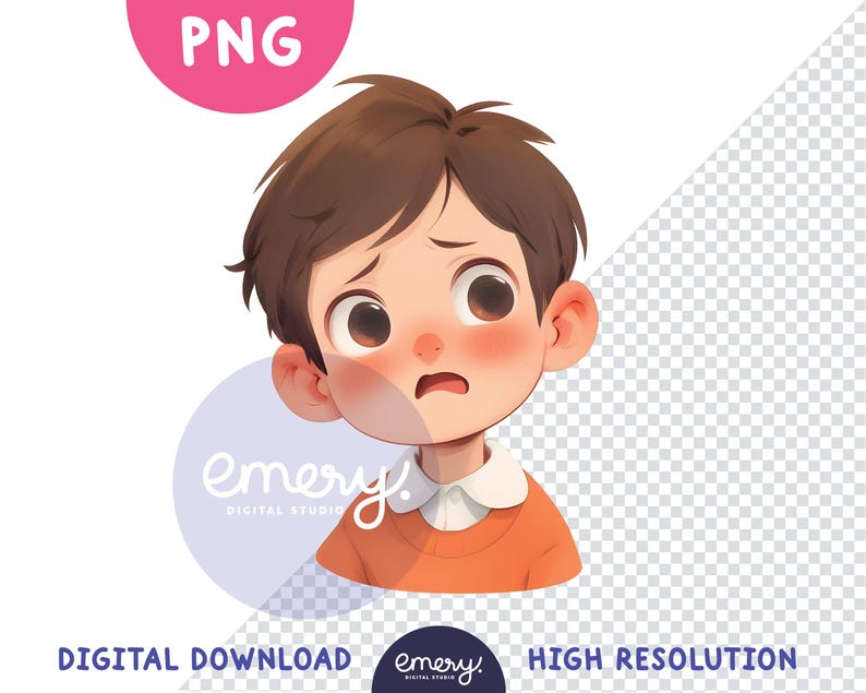 Cute Little Boy With Different Emotions, PNG Clip Art, Watercolor Kids ...